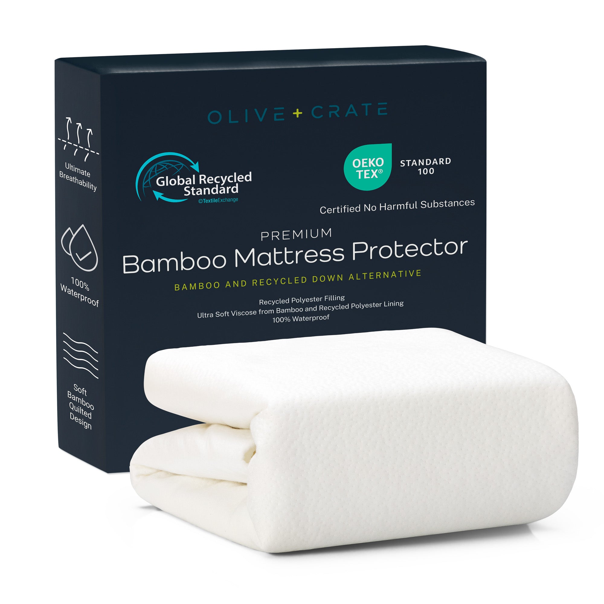 Bamboo Waterproof Mattress Protector - Olive + Crate